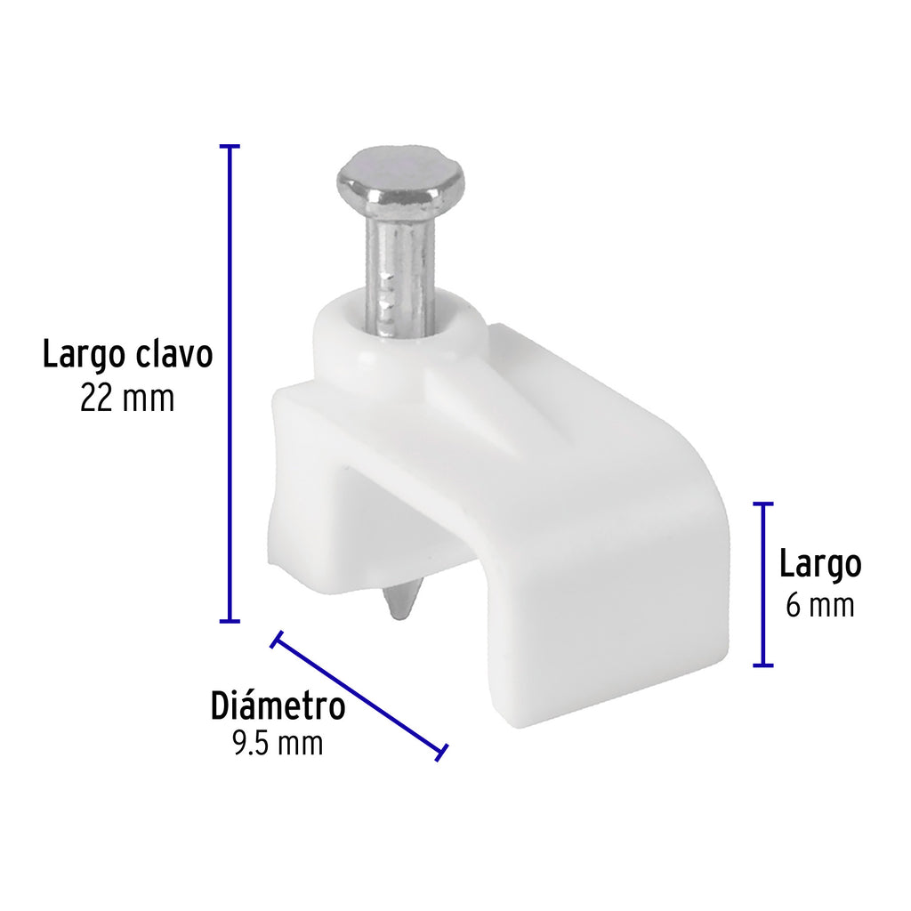 Grapa para cable plano, 6 x 9.5 mm, blanca, bolsa 500 pzas – Ferretería ...