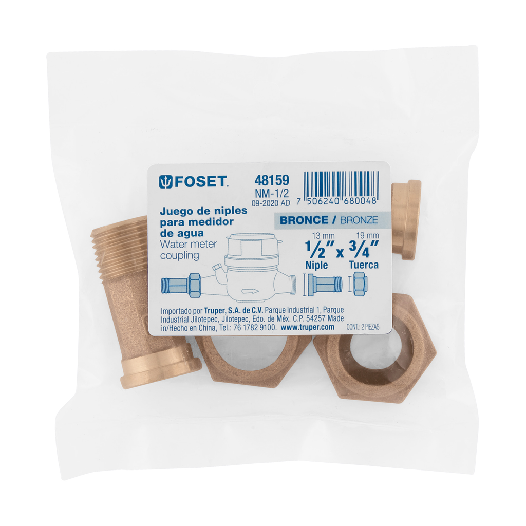 Jgo 2 Niples con tuercas para medidor de agua, 1/2' x 3/4' – Ferretería ...