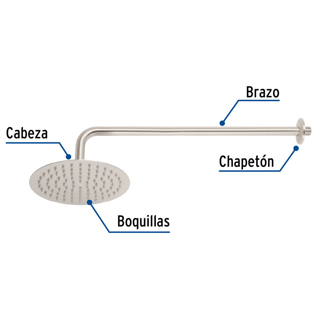 Regadera redonda, acero inoxidable, 8", satinada, Riviera – Ferretería ...