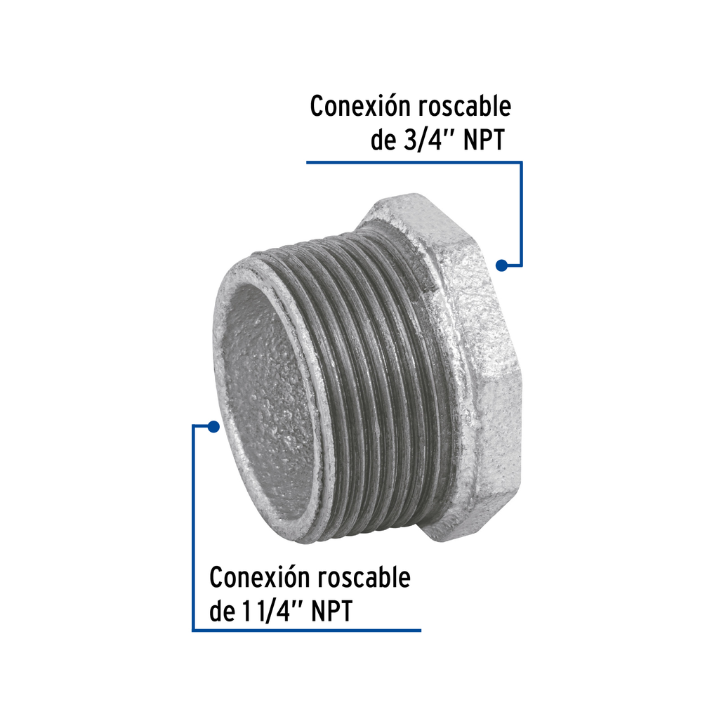 Reducción bushing, acero galvanizado, 1-1/4 x 3/4" – Ferretería Feresmar